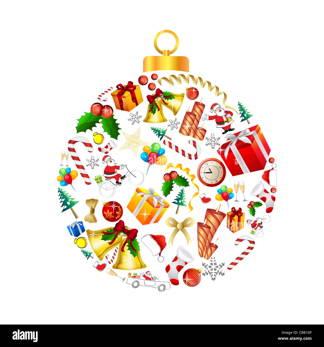 illustration of decorated christmas card with ball on isolated ...