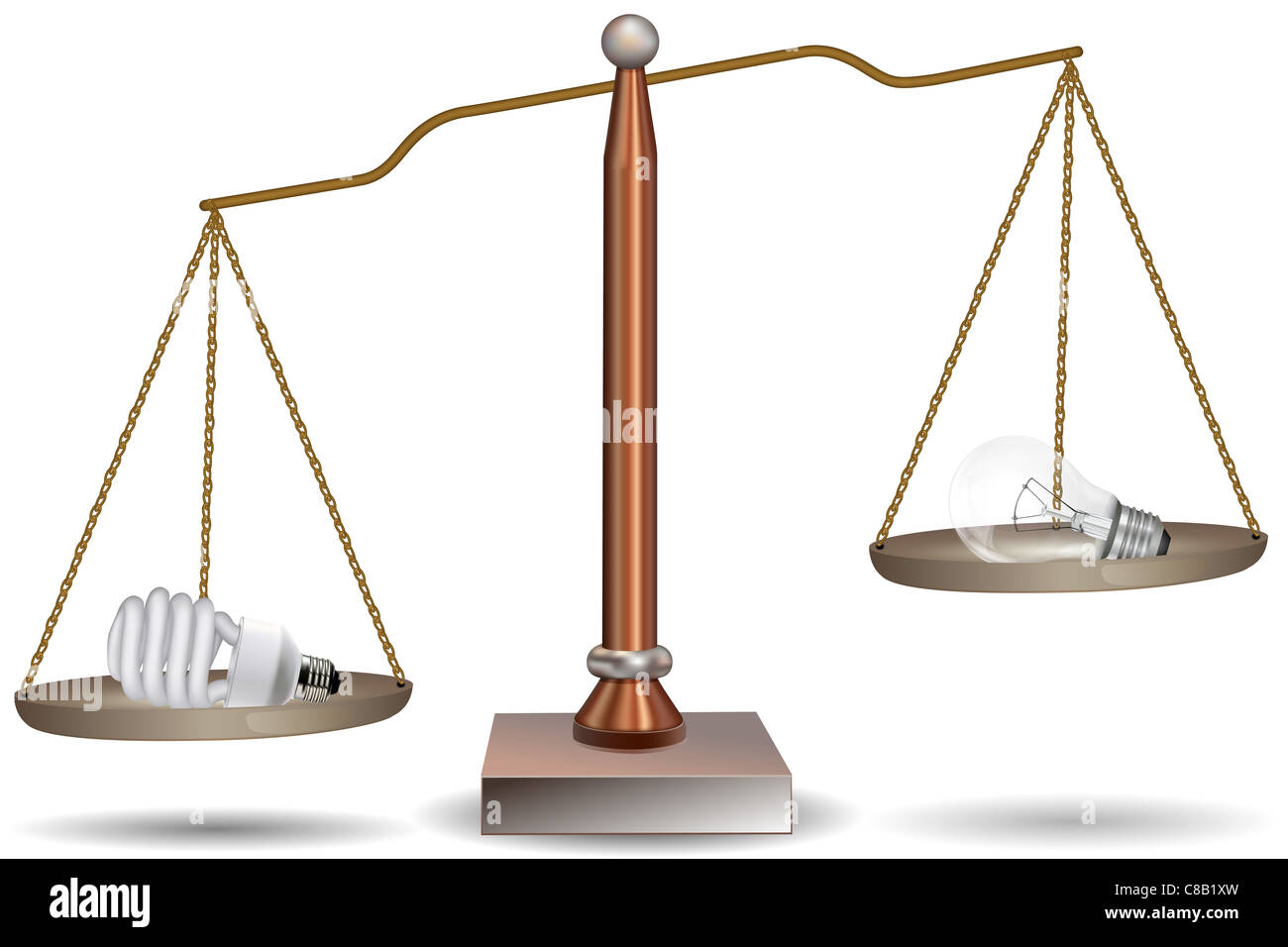 illustration of bulb and cfl in beam balance on white background Stock ...