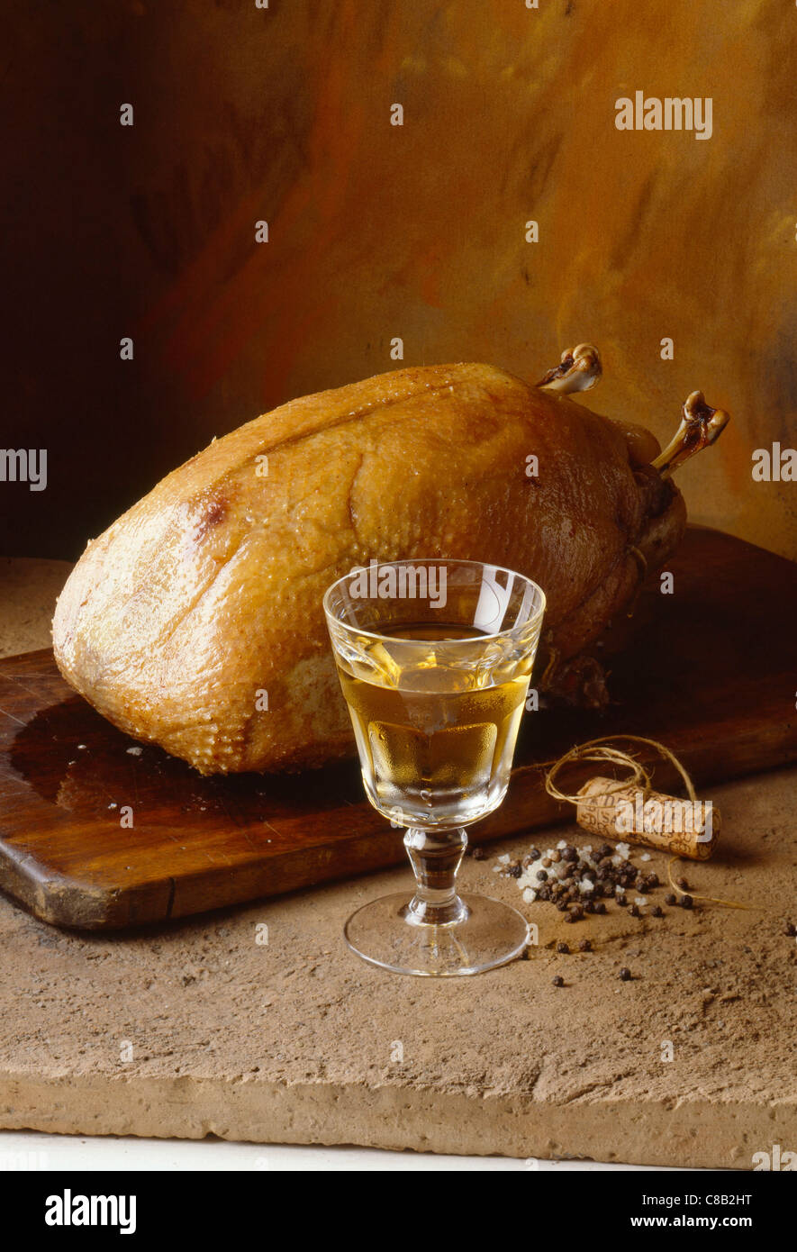 cooked goose and white wine Stock Photo - Alamy