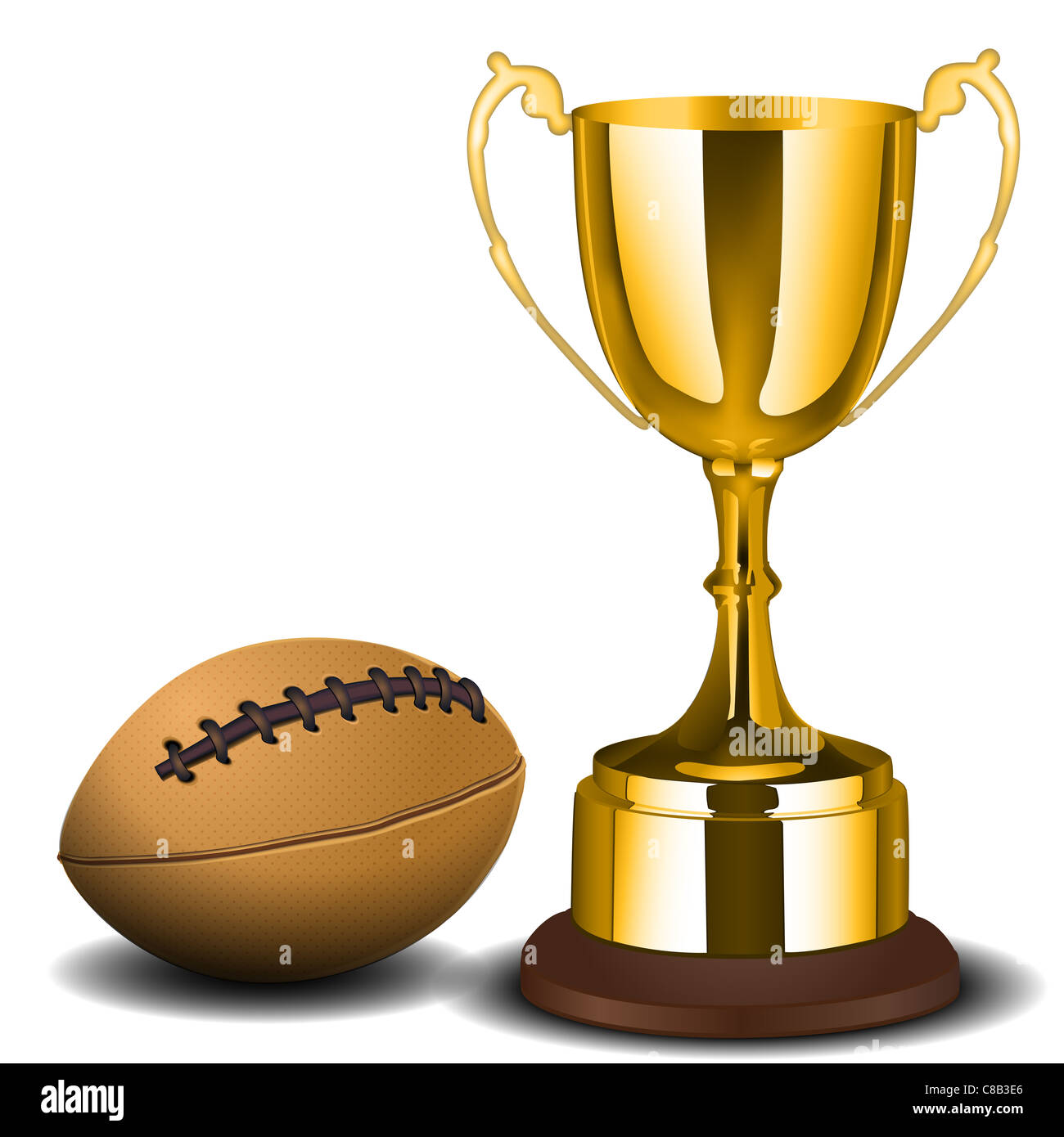 illustration of trophy with rugby ball on white background Stock Photo ...