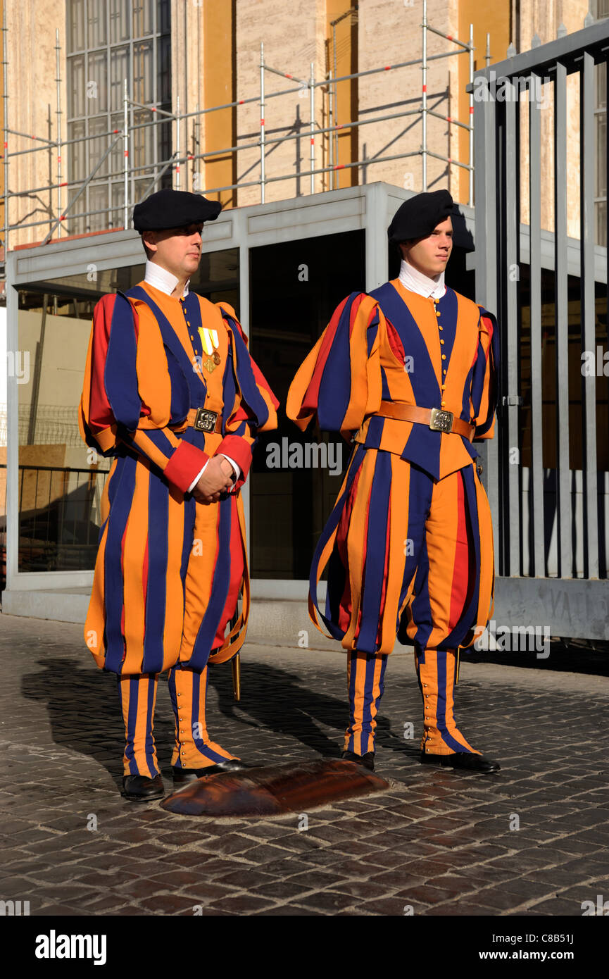 Italy, Rome, Vatican City, Swiss guards in summer uniform Stock Photo ...