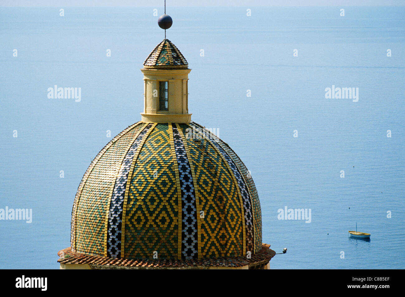 Majolica tiled dome of the church of Santa Maria Assunta, Positano ...