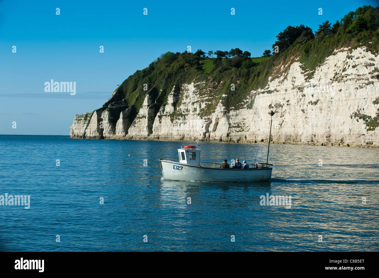 Boat on fishing trip at Beer Devon England Stock Photo - Alamy