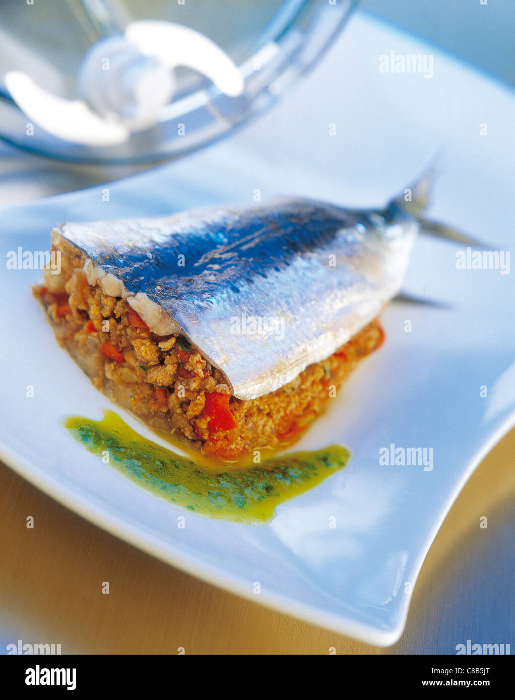 Sardine stuffed with meat and tomato Stock Photo - Alamy