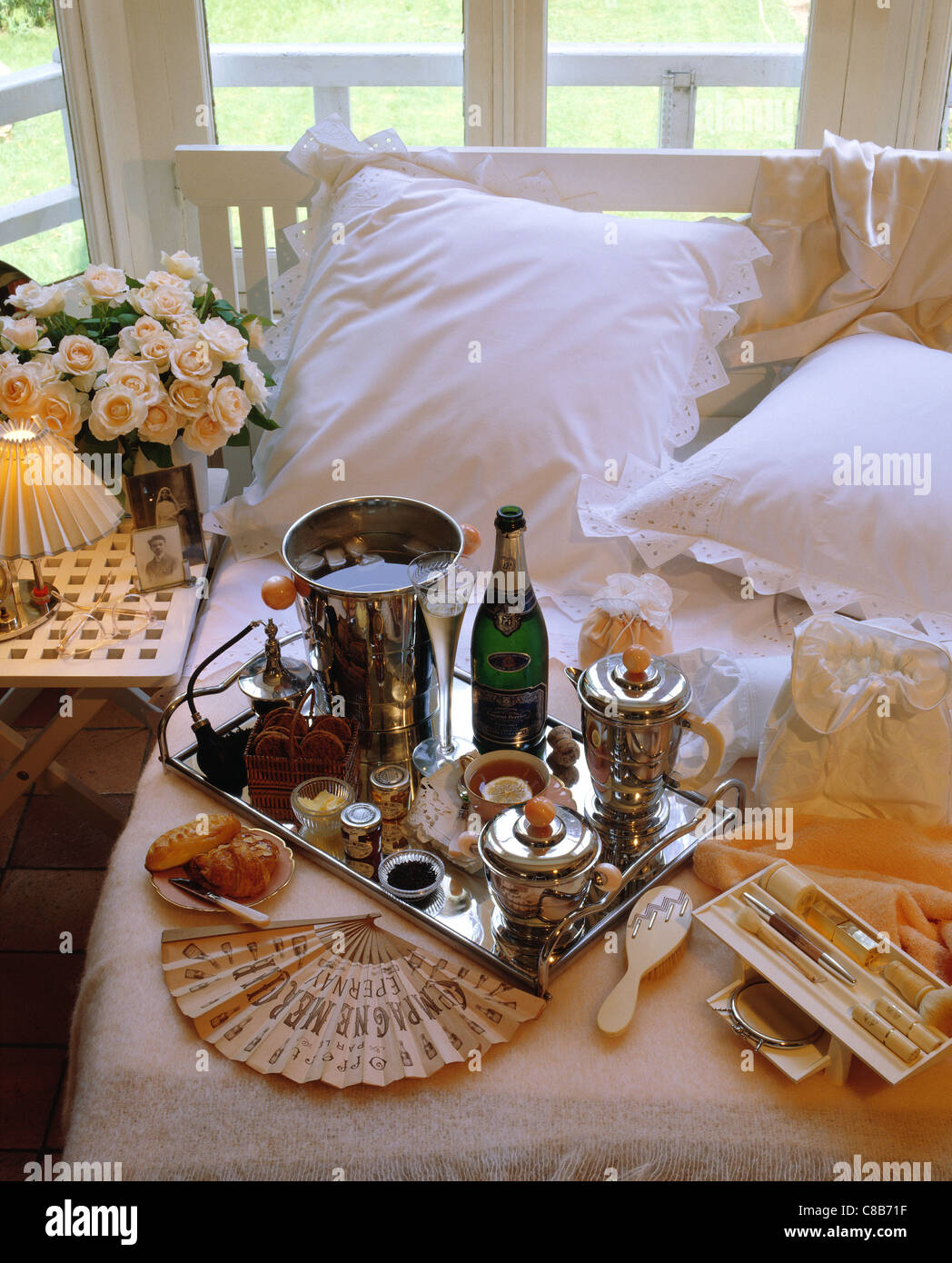 champagne in bed in hotel room Stock Photo - Alamy