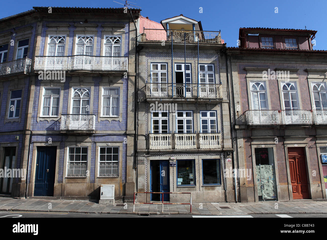 Traditional Portuguese building facades in Braga, Portugal Stock Photo ...