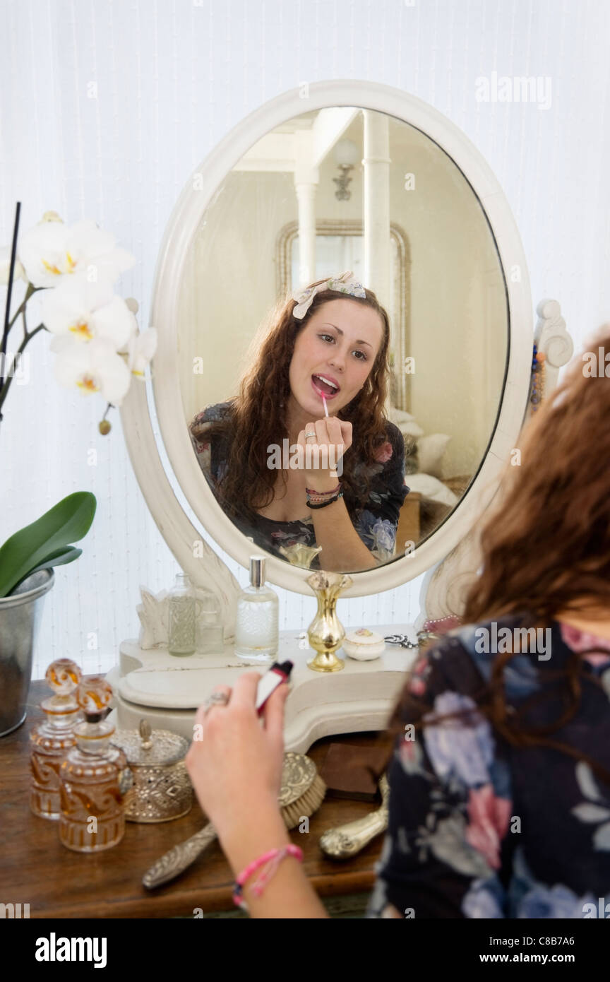 Woman At Dressing Table Lipstick High Resolution Stock Photography and ...