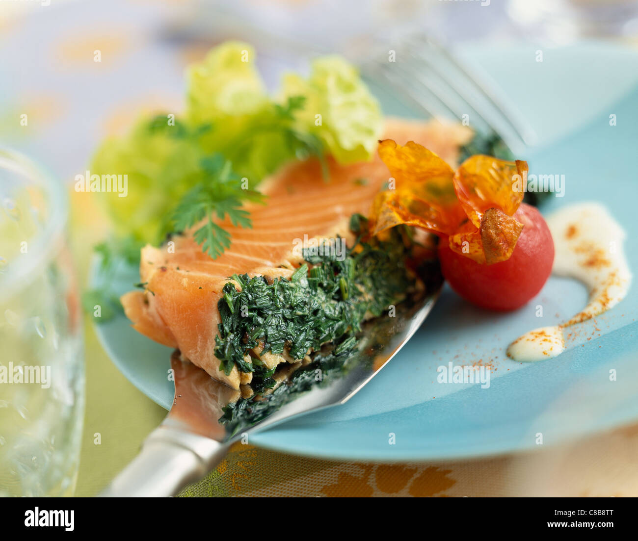 Half-cooked salmon with herbs Stock Photo - Alamy