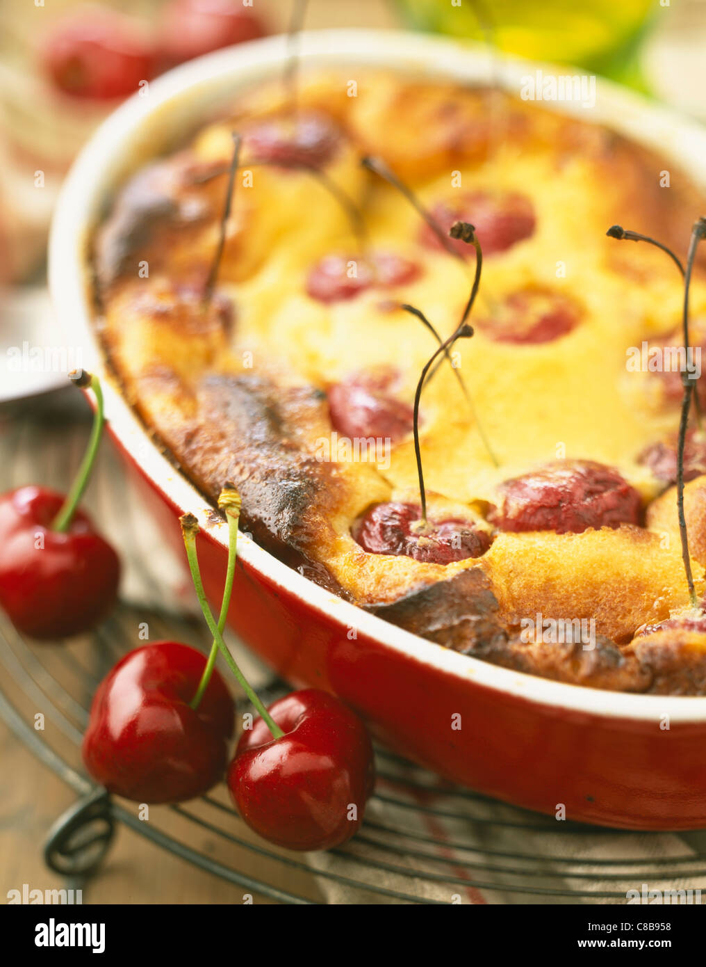 Cherry Clafoutis batter pudding Stock Photo - Alamy