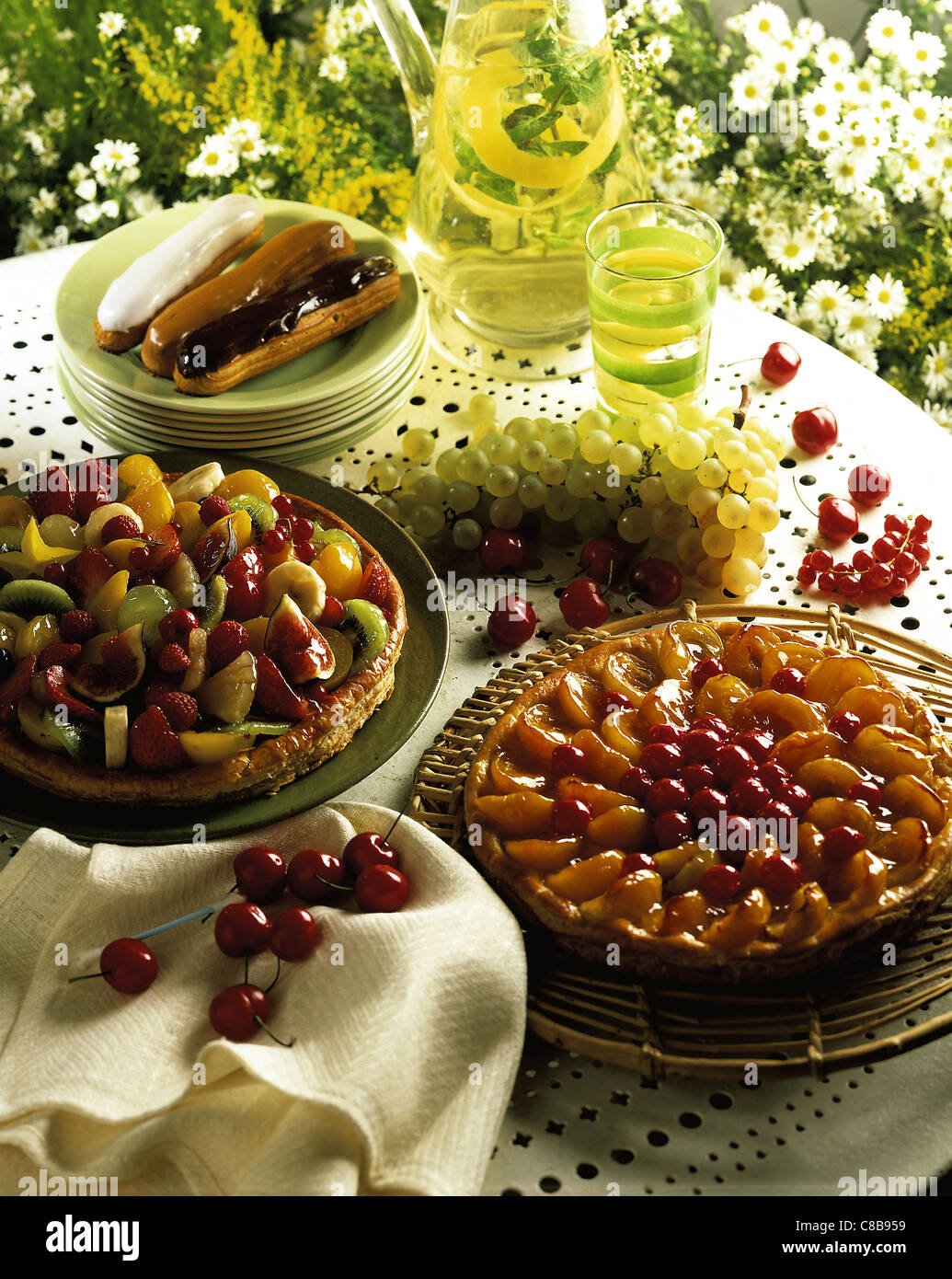 tea time with fruit tarts Stock Photo - Alamy