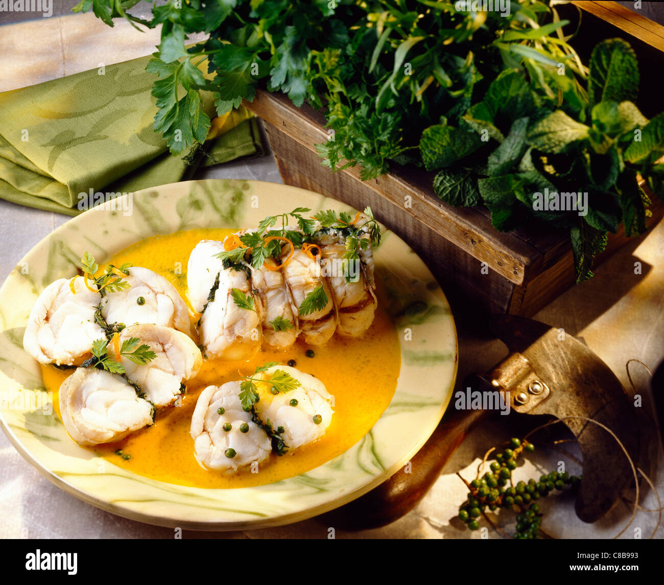 Monkfish stuffed with herbs Stock Photo - Alamy