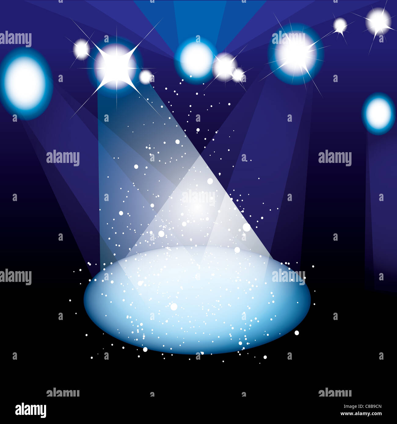 Concert or play stage with bright spotlight and stars Stock Photo - Alamy