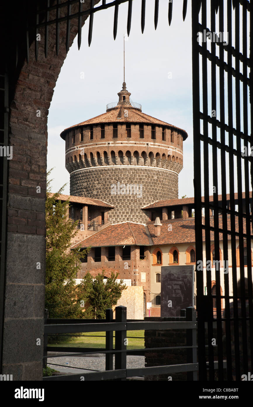 Milan - gate and tower of Sforza castle Stock Photo - Alamy