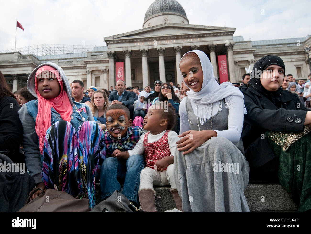 The Muslim community in London celebrate Eid ul-Fitr inn Trafalgar ...