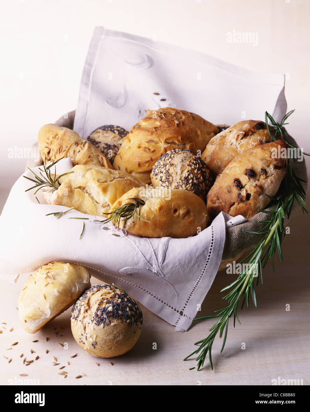 bread basket with rolls Stock Photo - Alamy