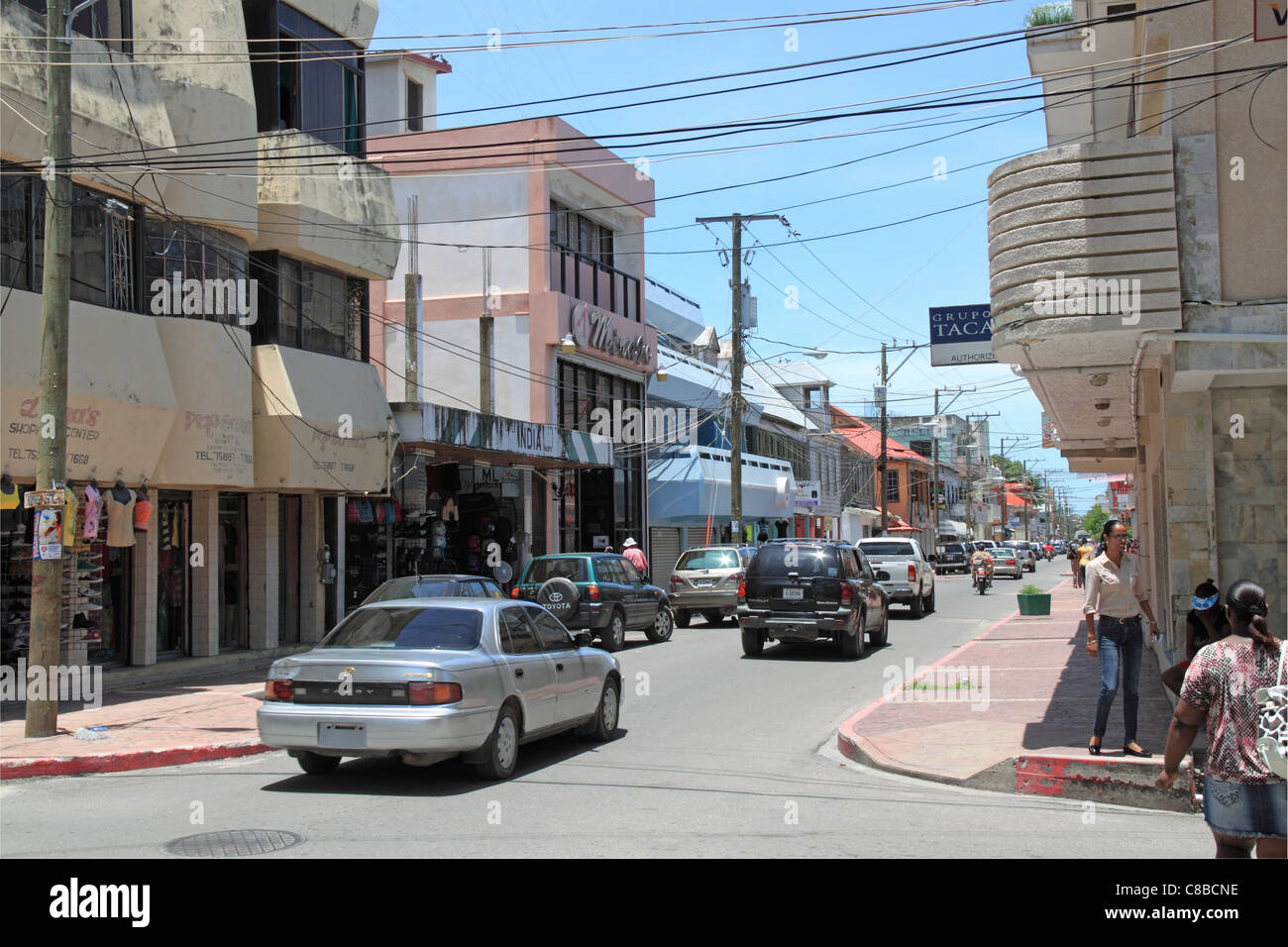 Albert Street, main shopping street of Belize City, Belize, Caribbean ...