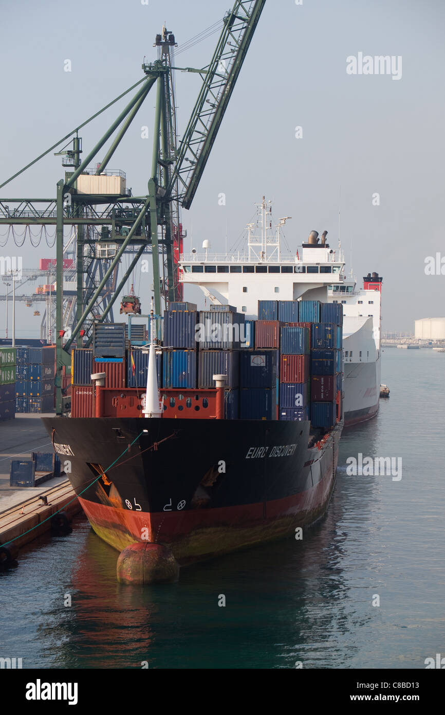 Container ship "Euro Discovery" being loading at Port of Barcelona ...