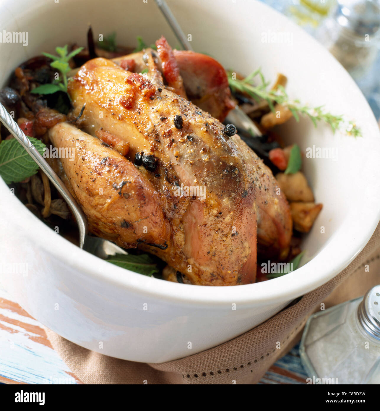 hen pheasant forestiere with juniper berries and bacon Stock Photo - Alamy