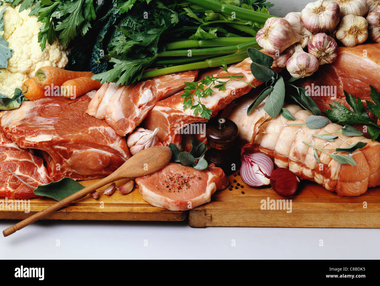 selection of cuts of raw pork Stock Photo - Alamy