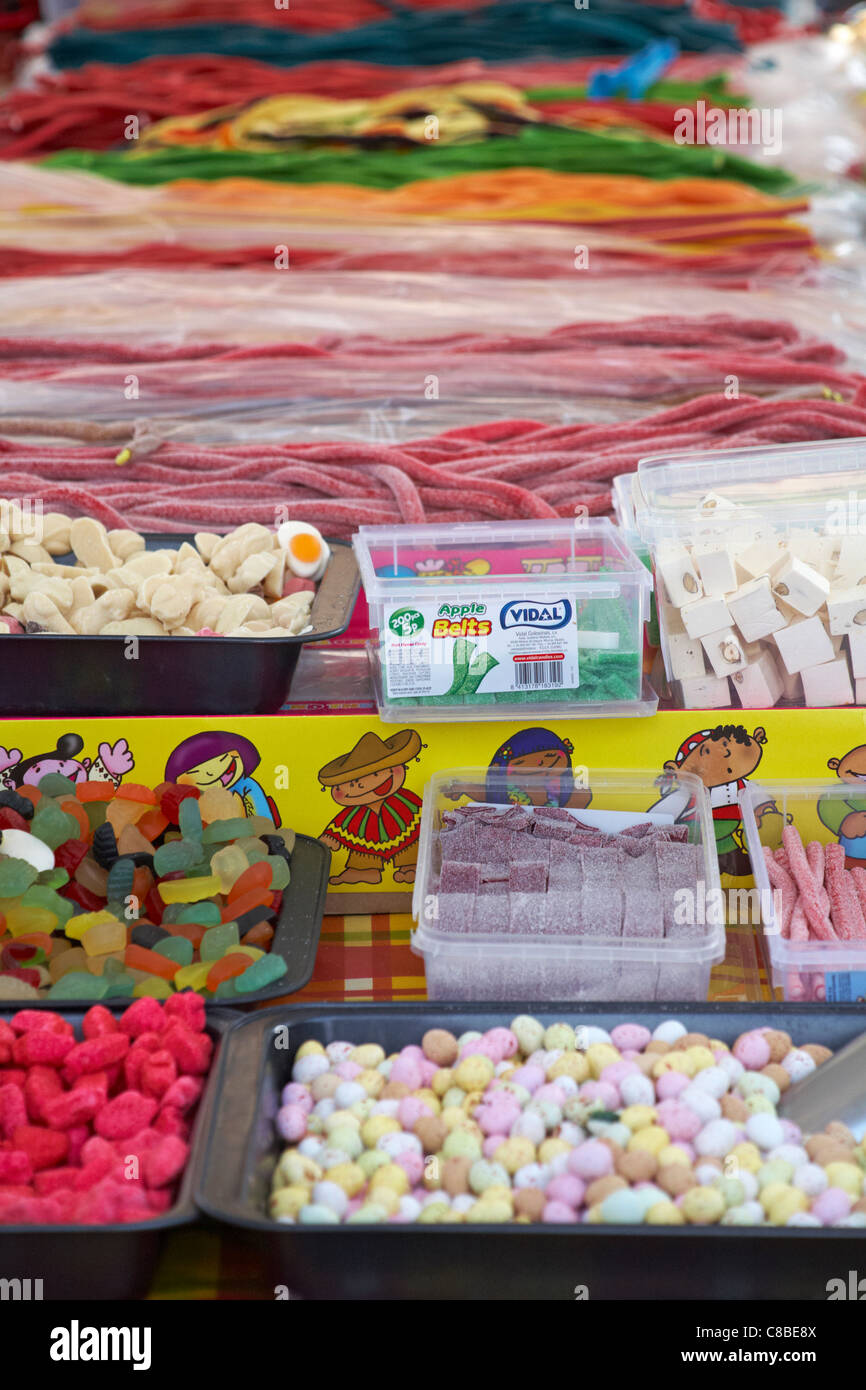 Selection of sweets in sweet kiosk stall Stock Photo - Alamy