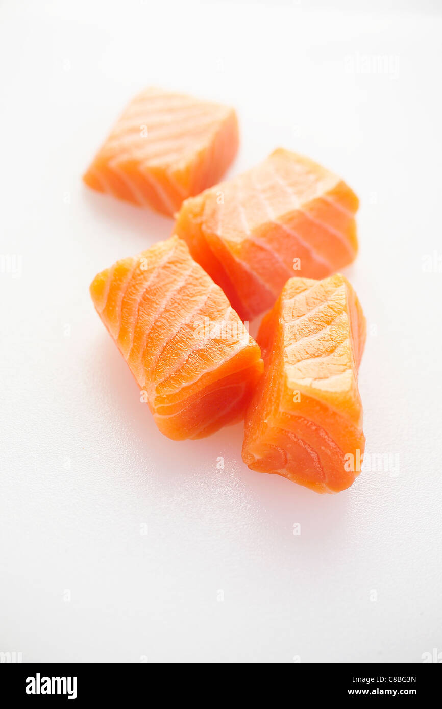 cubes of salmon Stock Photo - Alamy