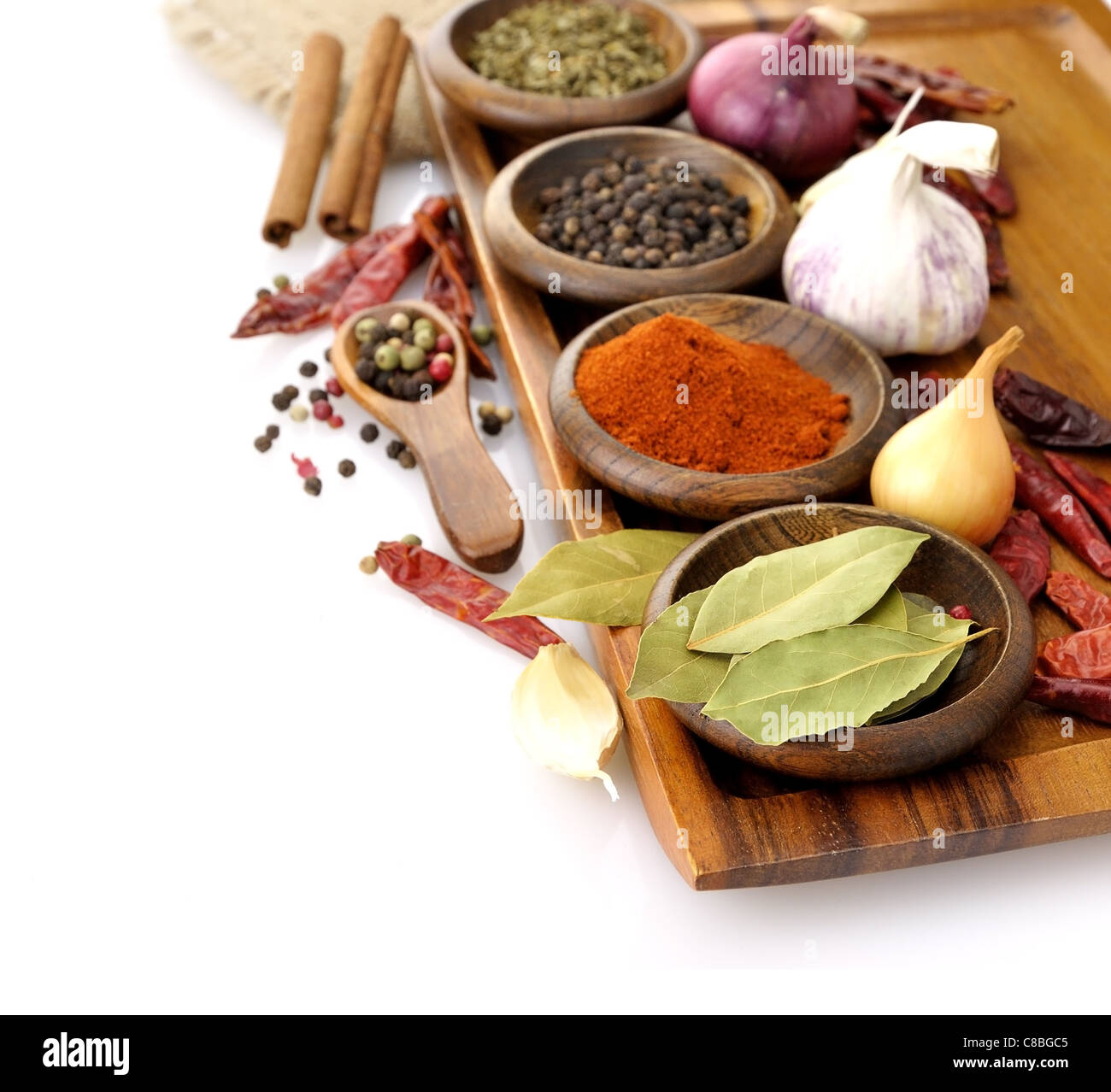 Spices Assortment On A Cutting Board, Close Up Stock Photo - Alamy