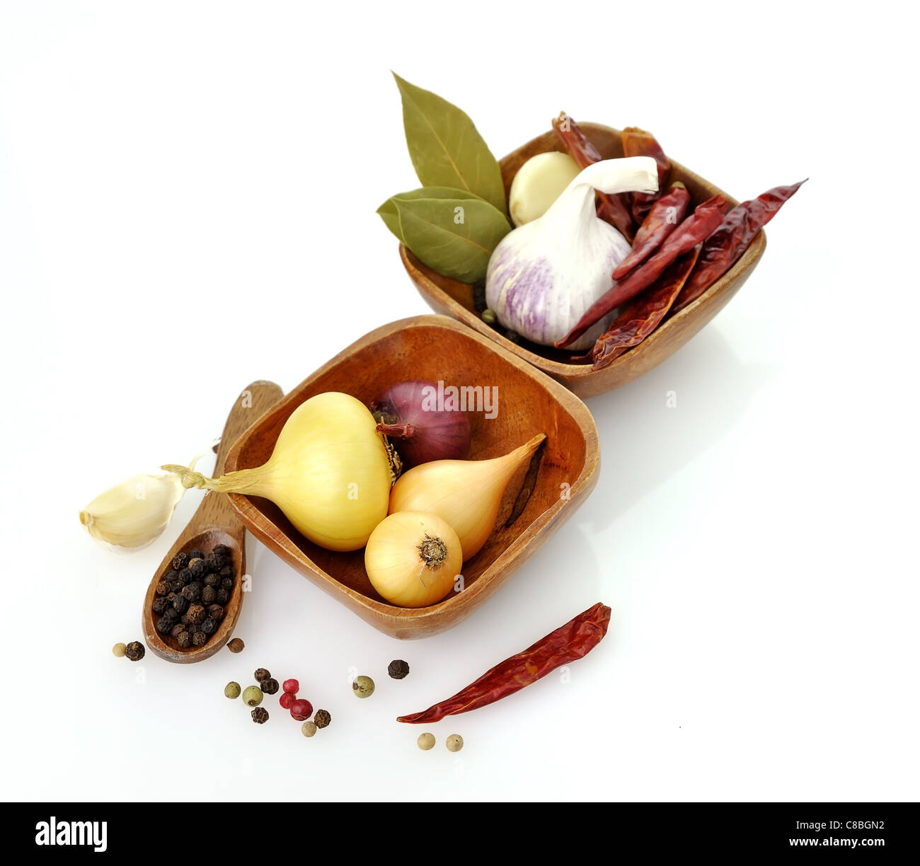 Spices Assortment On White Background, Top View Stock Photo - Alamy