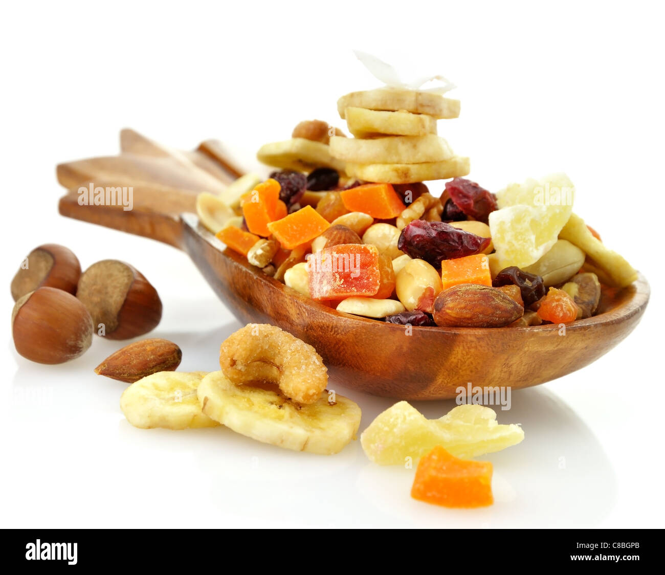 Dry Fruits Mix In A Wooden Dish Stock Photo - Alamy