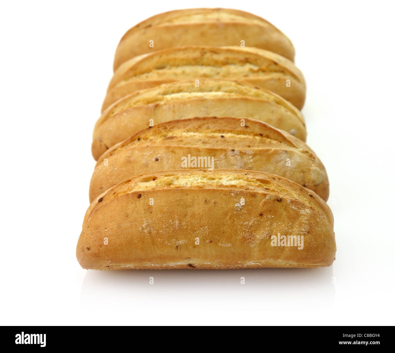 Freshly baked french bread loaves on white background Stock Photo - Alamy