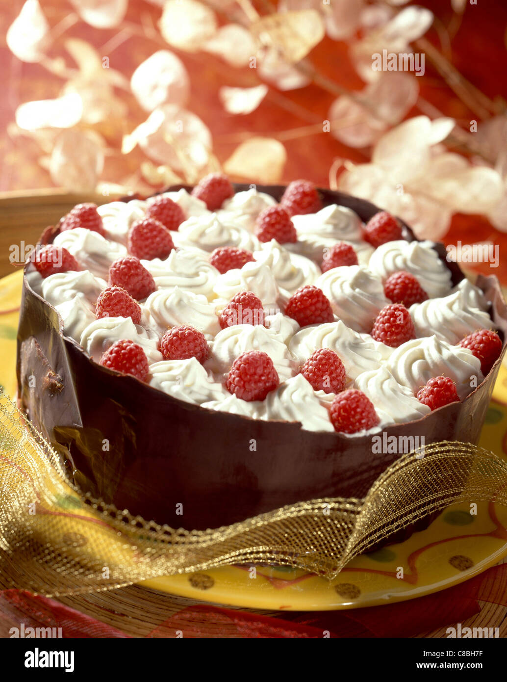 raspberry bavarian cream dessert Stock Photo - Alamy