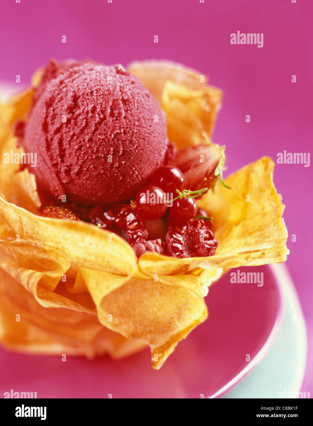 Corolla case with sorbet and summer fruit Stock Photo - Alamy