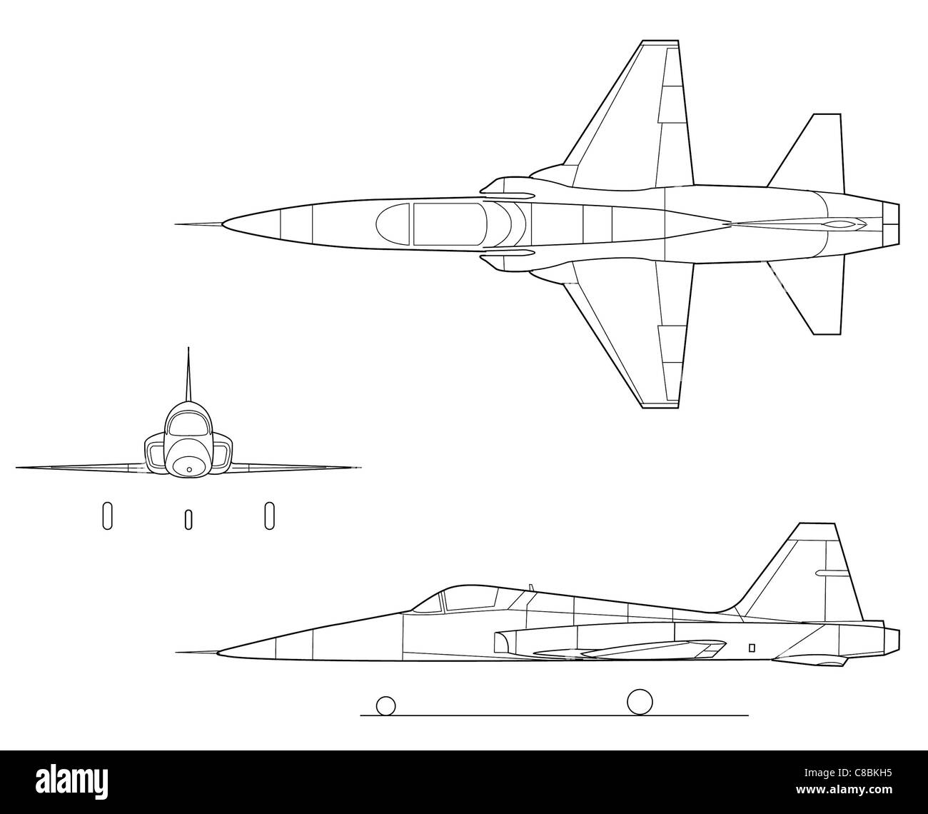 3 view aircraft line art drawing F-5A Stock Photo - Alamy