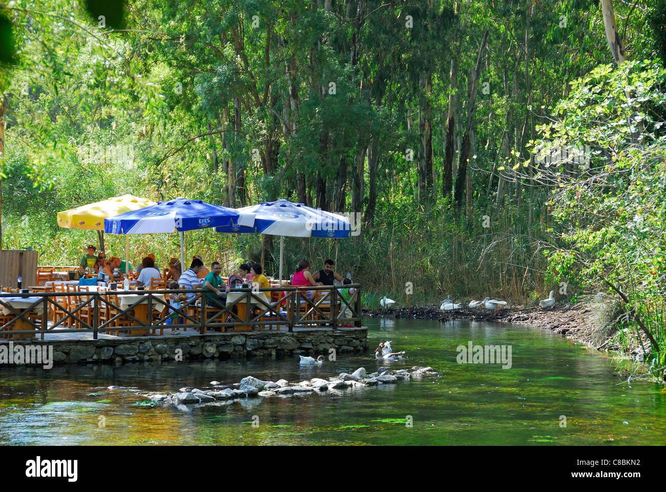 AKYAKA, TURKEY. A riverside restaurant on the banks of the Azmak river ...
