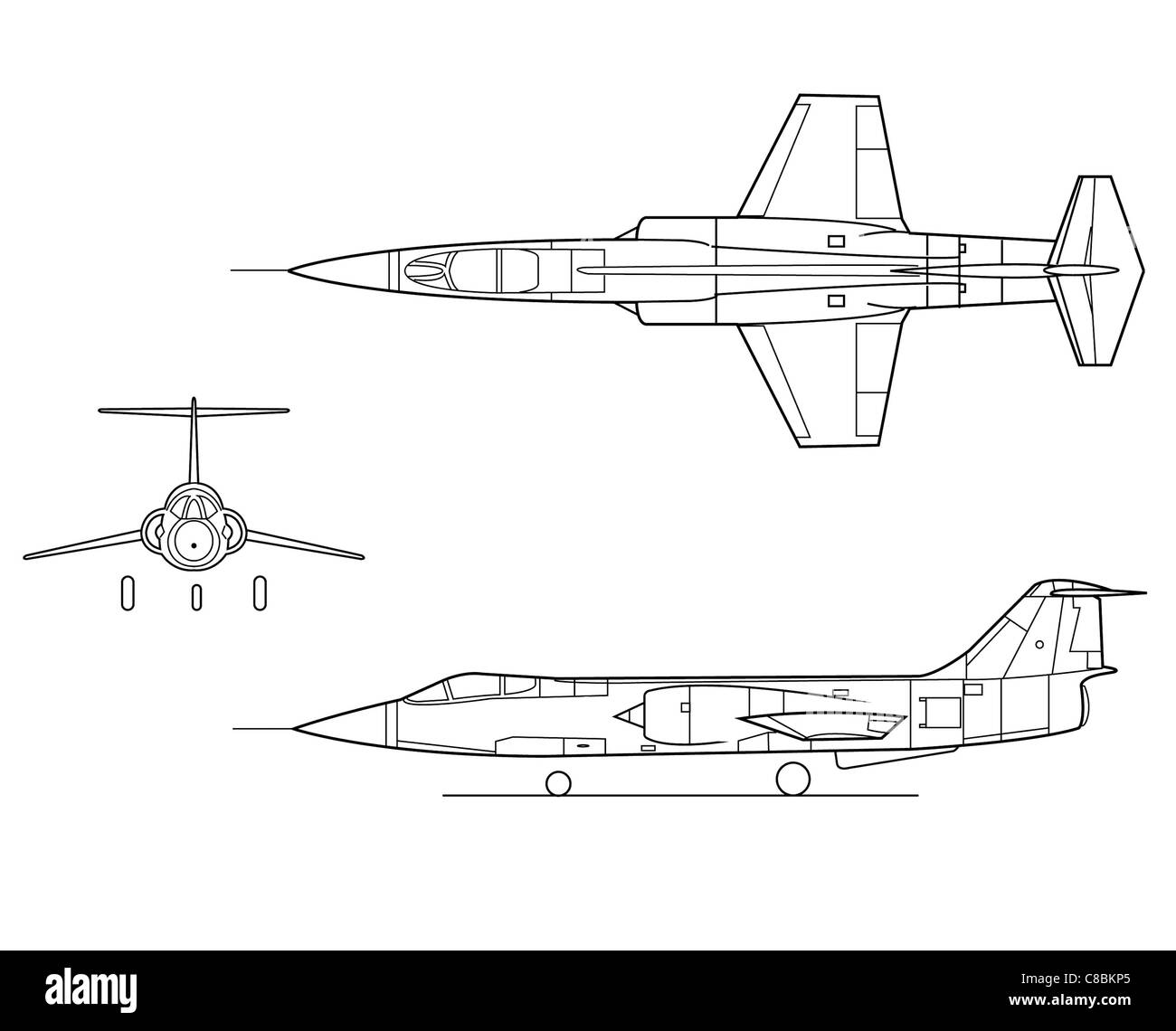 3 view aircraft line art drawing F-104 Starfighter Stock Photo, Royalty ...