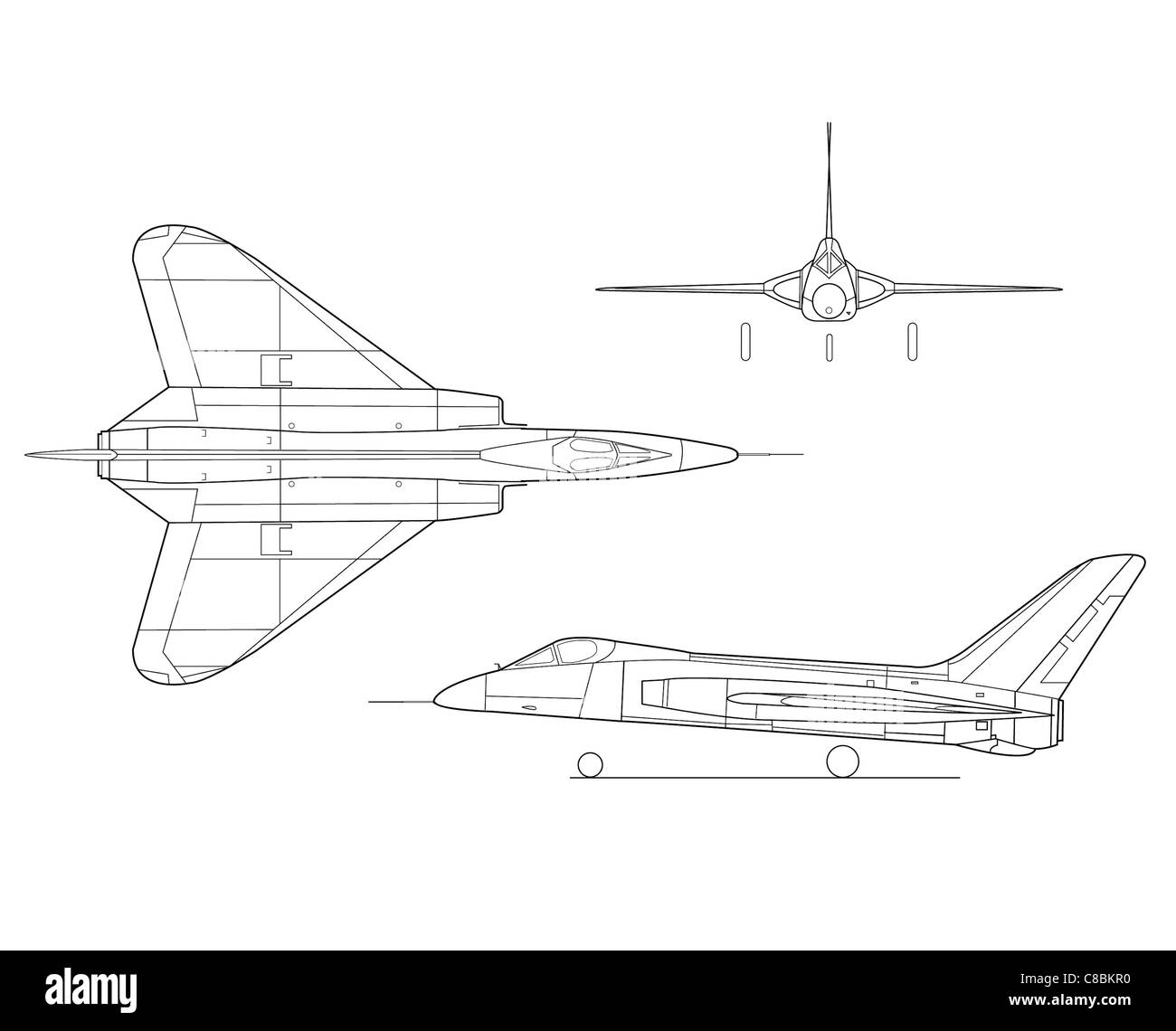 3 view aircraft line art drawing F5D-1 Stock Photo - Alamy