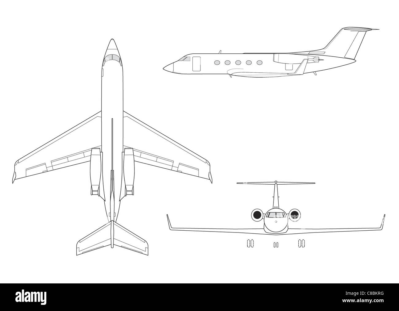 This line art drawing depicts the Gulfstream III, a popular business ...