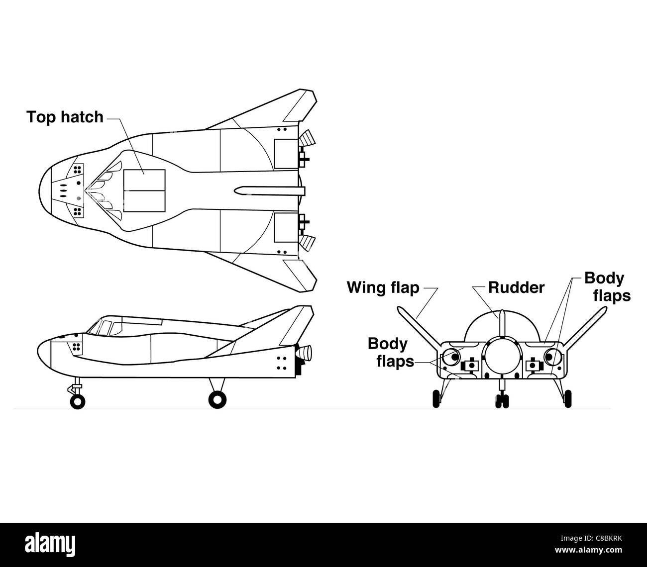 Line art drawing of the HL-20 aircraft, showing a three-dimensional ...