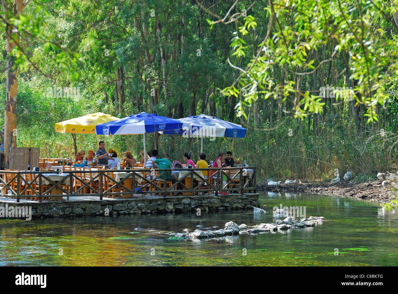 AKYAKA, TURKEY. A riverside restaurant on the banks of the Azmak river ...