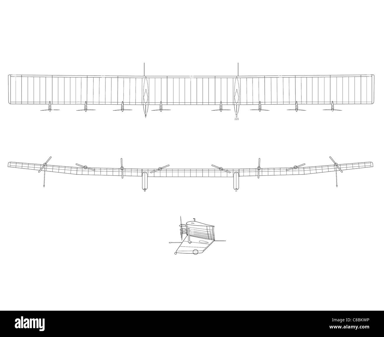 3 view aircraft line art drawing Pathfinder ERAST - Solar Powered ...
