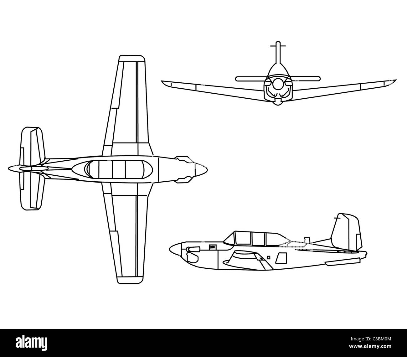 This line art drawing illustrates the Beechcraft T-34C, a training ...