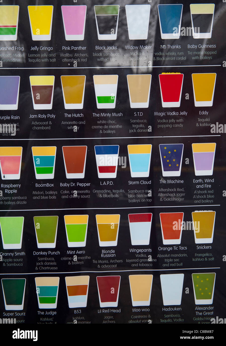 Drinks Menu outside a nightclub in Southport, Merseyside, UK Stock ...