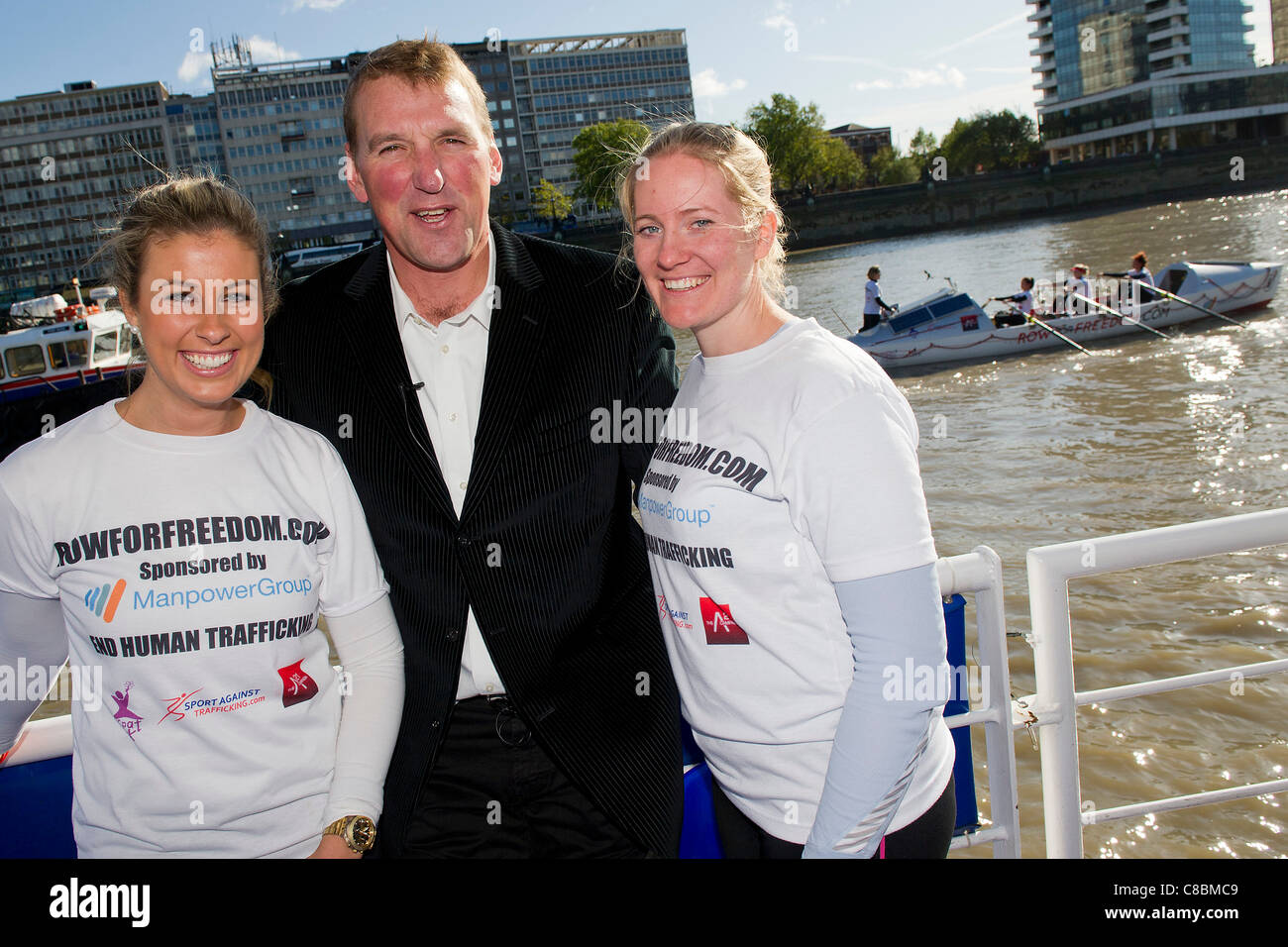 Matthew (C) with crew Julia Immonen (L) and Debbie Beadle (R). Anti ...