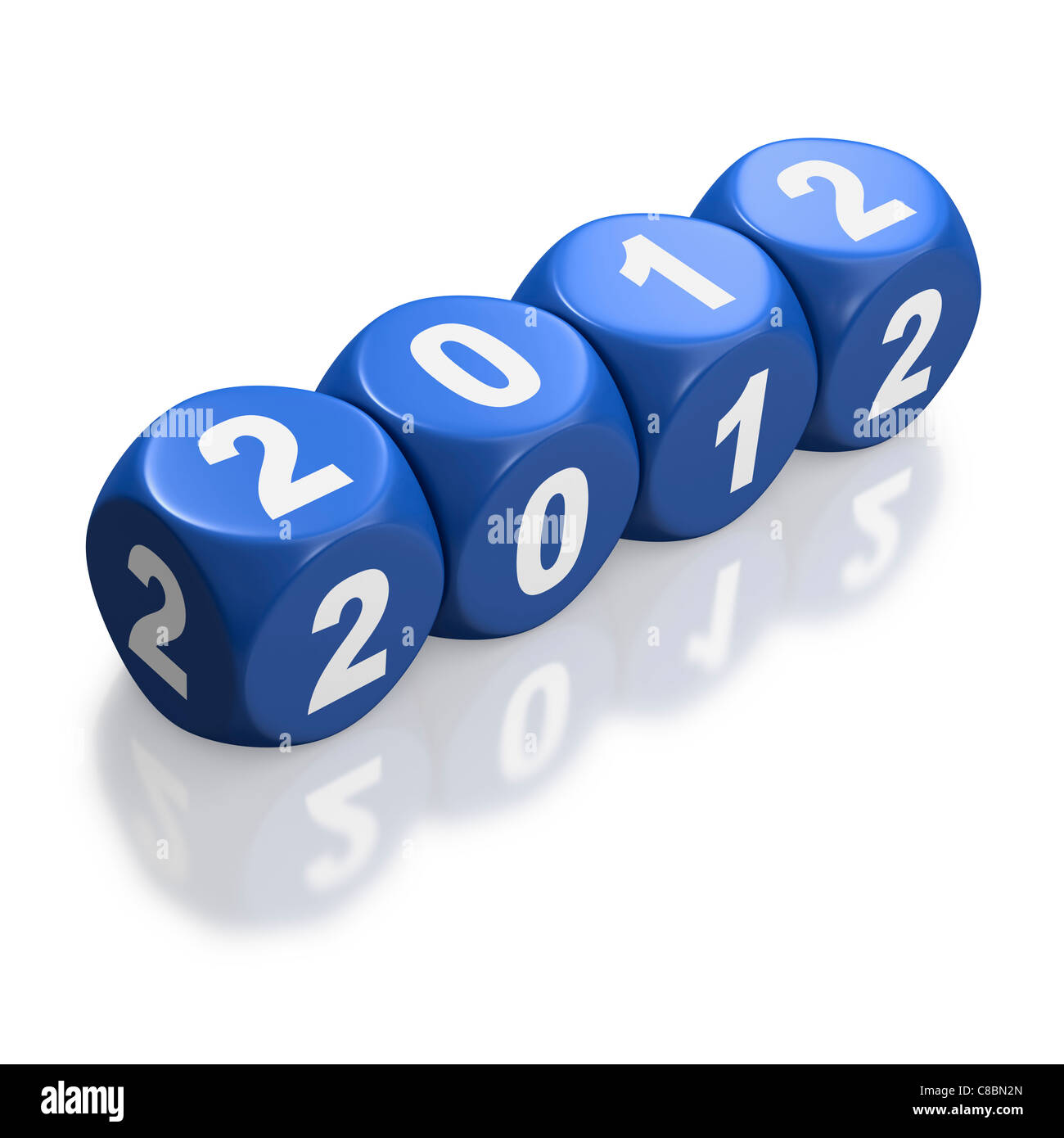 Year 2012 depicted with blue dice or cubes in a horizontal line on a ...