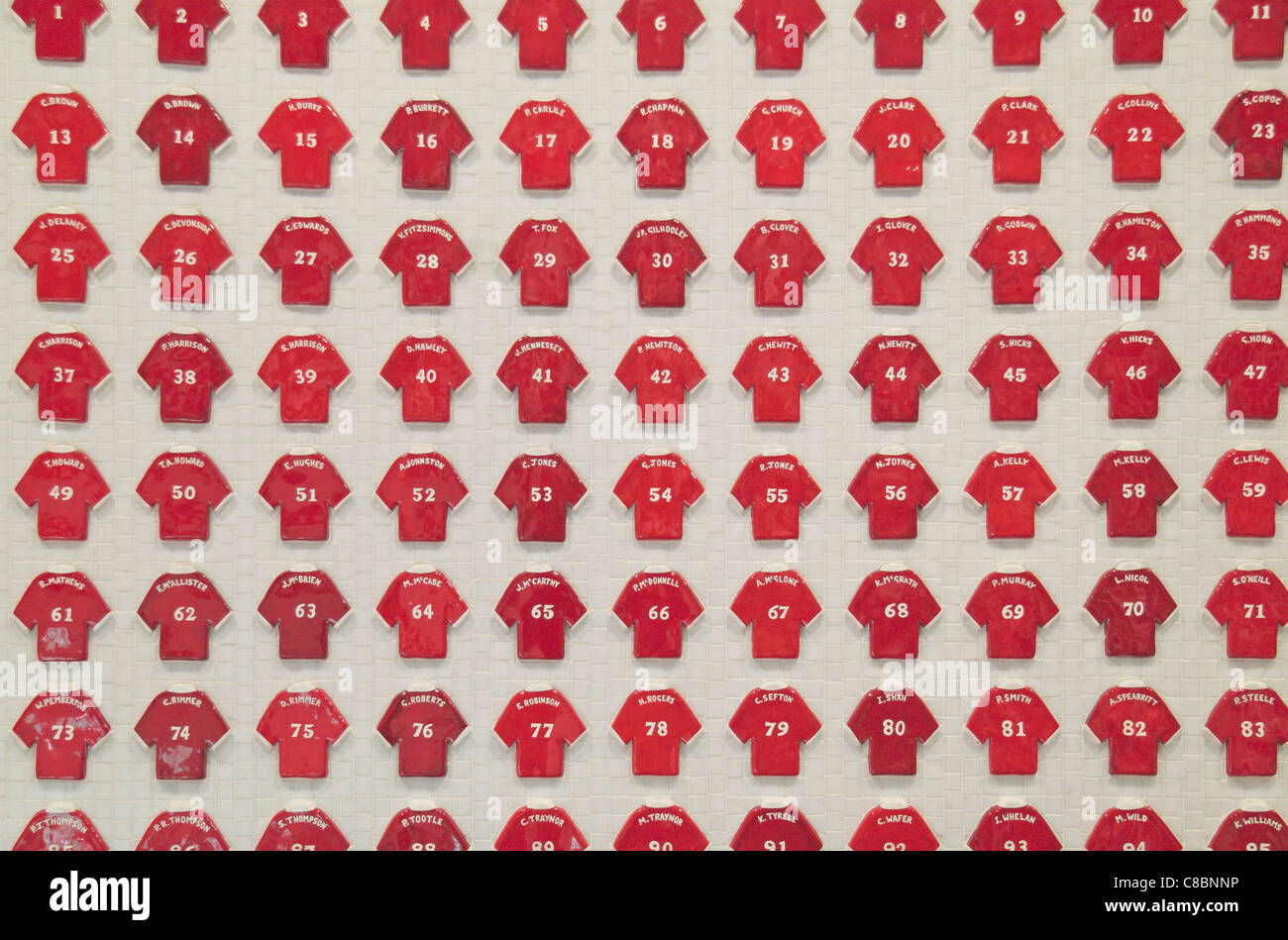 Some names on the Hillsborough Memorial Mosaic inside Anfield, home of ...