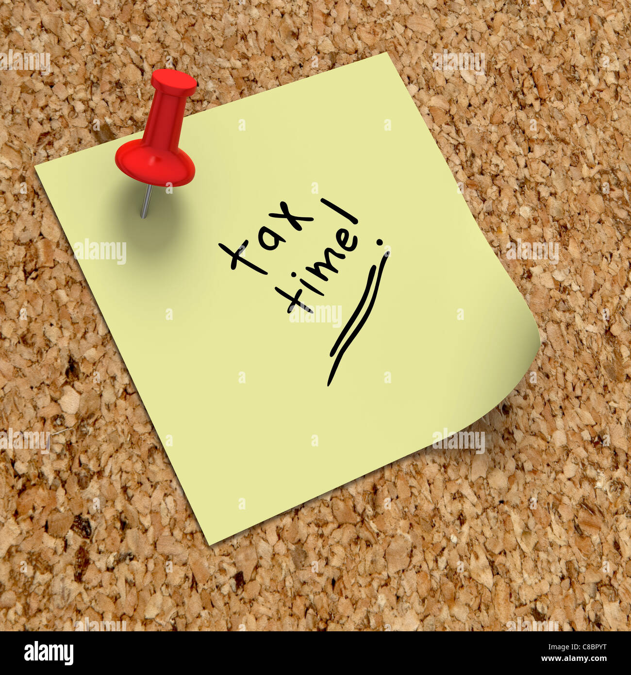 Post it note on cork background reminding about tax time Stock Photo ...