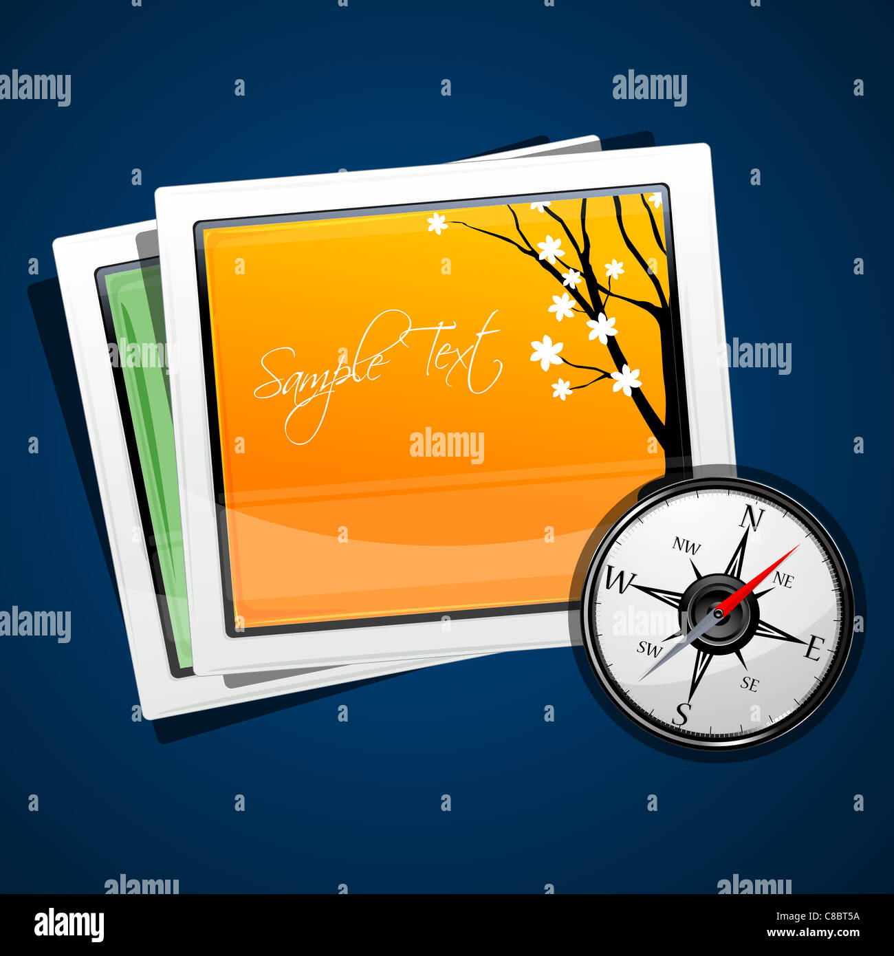 illustration of compass with pictures on white background Stock Photo ...