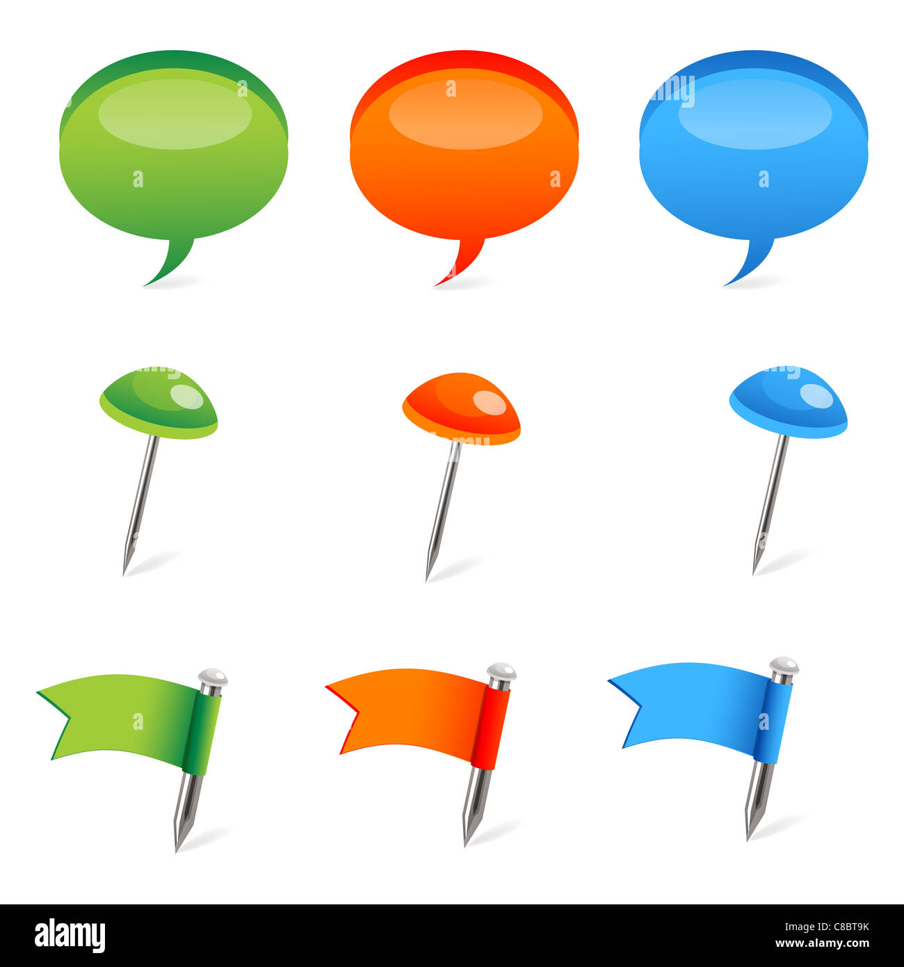 illustration of colored dialog bubble and flags on white background ...
