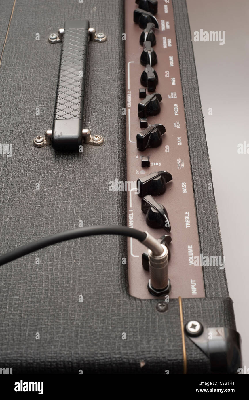 Close-up detail showing the chicken head knobs and controls of a classic British vintage valve ...