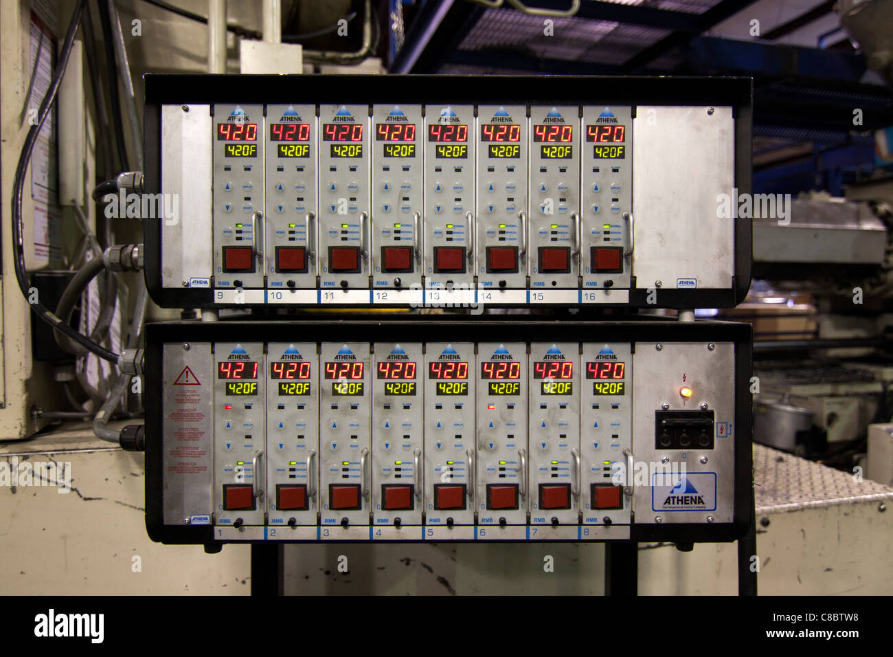 An athena temperature control panel at a plastics molding injection ...