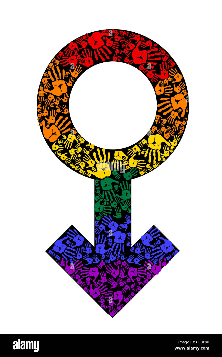 illustration of colorful male icon with hand prints Stock Photo - Alamy